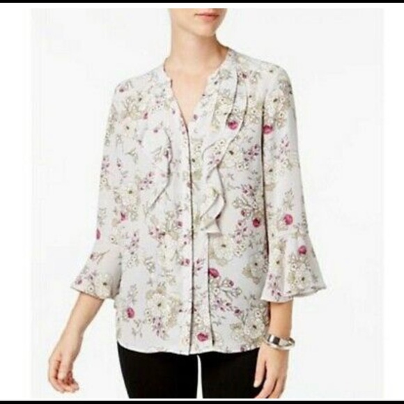 Charter Club | Tops | Charter Club Floral Button Down Ruffle Blouse ...